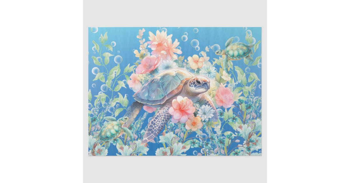 Pastel Floral Watercolor Sea Turtles Decoupage Tissue Paper | Zazzle