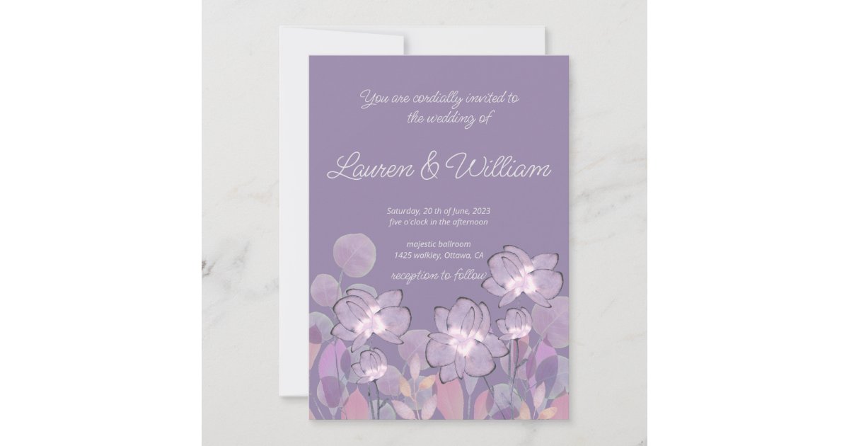Pastel mauve purple blush floral wedding invitation | Zazzle