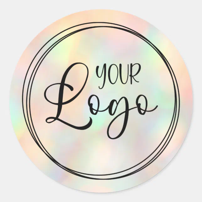 Pastel Peach Holographic Gradient Logo Classic Round Sticker | Zazzle