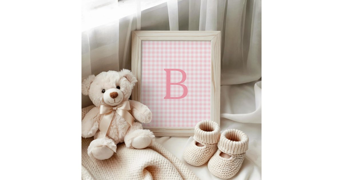 Pastel Pink and White Gingham Monogram Poster | Zazzle