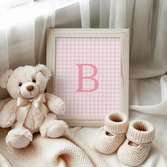 Pastel Pink and White Gingham Monogram Poster | Zazzle