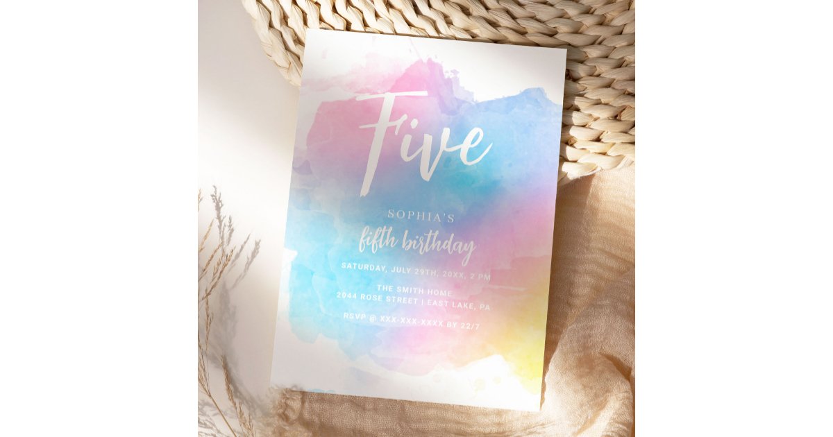 Pastel Rainbow Watercolor Birthday Invitation | Zazzle