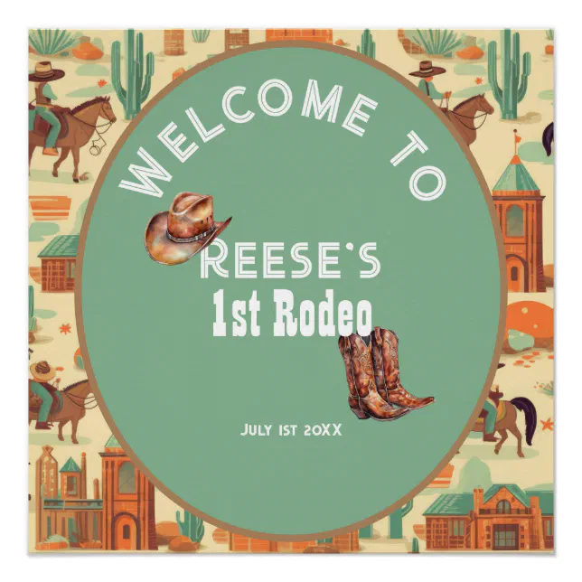 Pastel Western Rodeo Cowboy 1st Birthday Party Poster | Zazzle