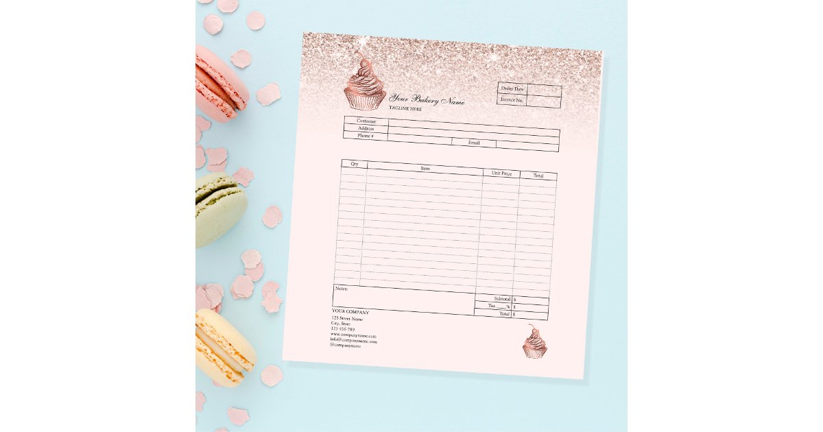 Pastry Cupcake Bakery Order Form Invoice Notepad | Zazzle