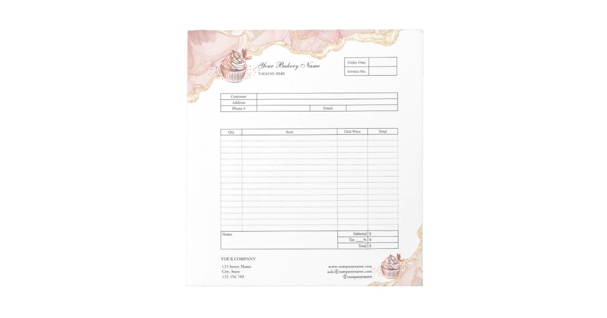 Pastry Cupcake Bakery Order Form Invoice Notepad | Zazzle