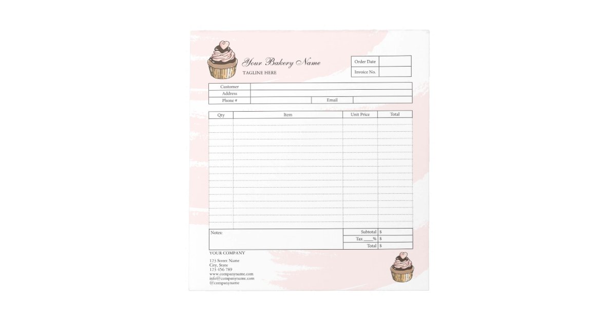 Pastry Cupcake Bakery Order Form Invoice Notepad | Zazzle