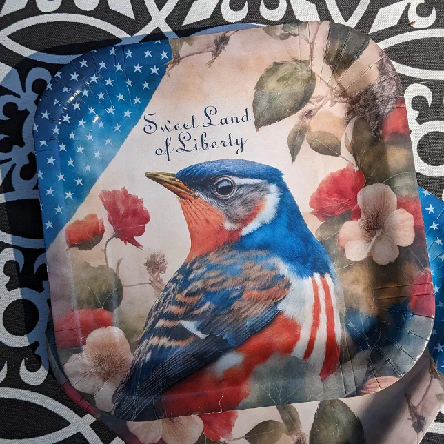 Patriotic American Robin Vintage 4th of July Party Paper Plate | Zazzle