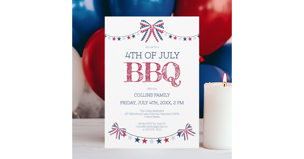 Patriotic Barbeque 4th of July BBQ Summer Party Invitation | Zazzle