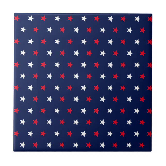 Patriotic red white navy blue stars pattern modern tile | Zazzle