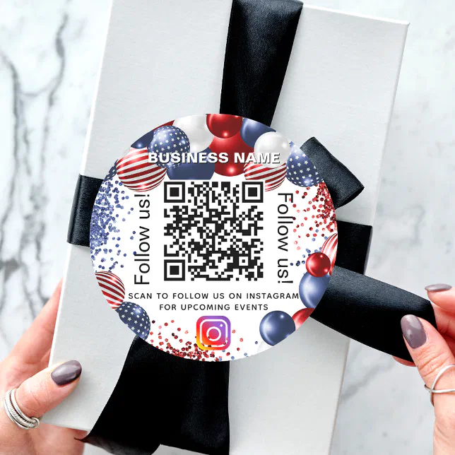 Patriotic USA business qr code instagram Classic Round Sticker | Zazzle