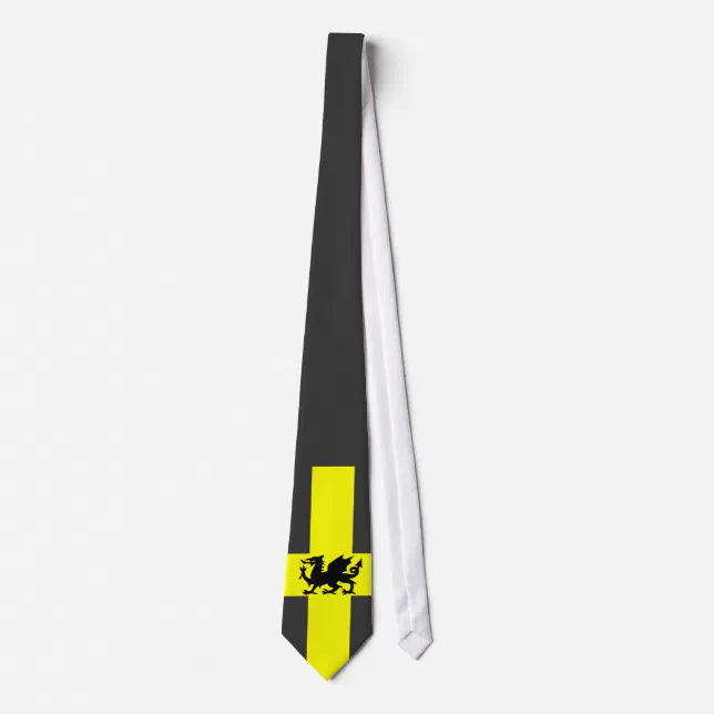 Patriotic Wales St Davids Day Dragon on Black Tie | Zazzle