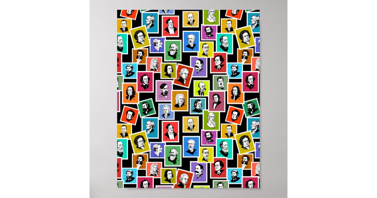 Pattern with portraits of the greatest composers poster | Zazzle