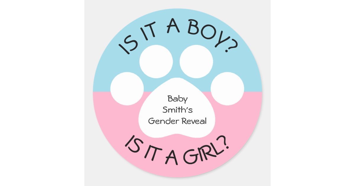 Paw Print Gender Reveal Classic Round Sticker | Zazzle