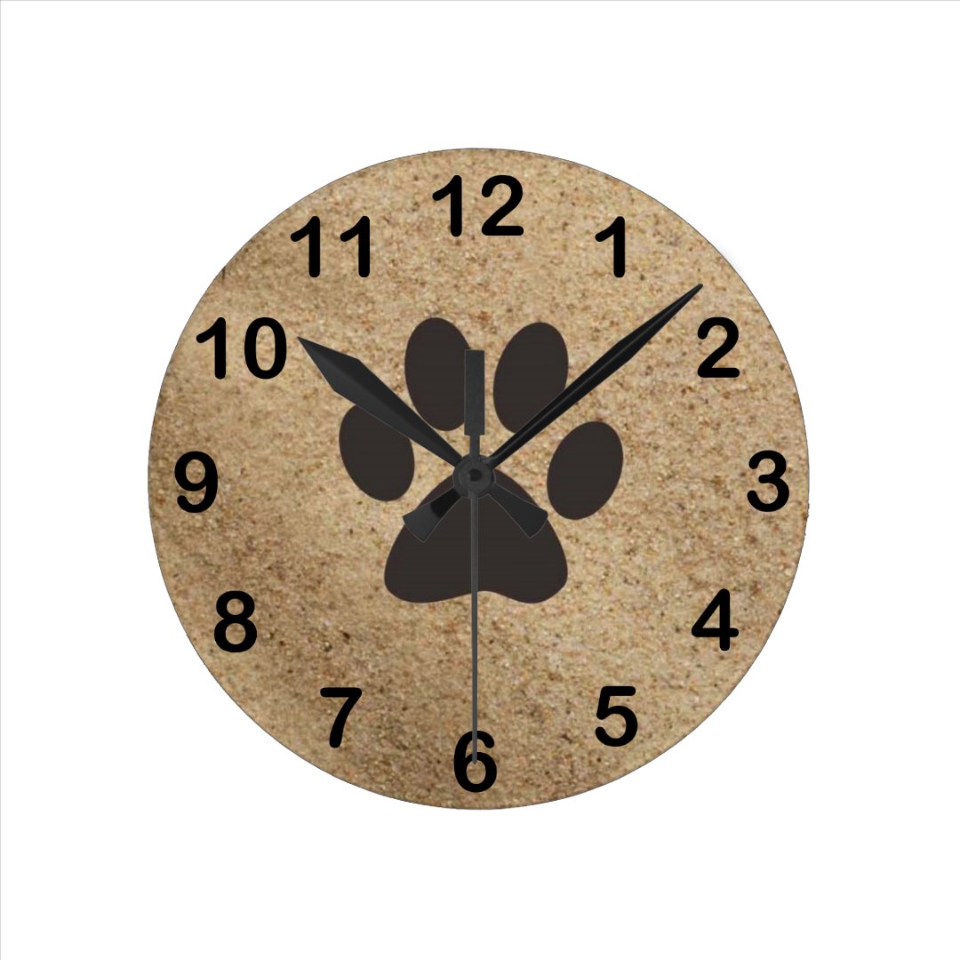 Paw Print on Sand Art Clock | Zazzle