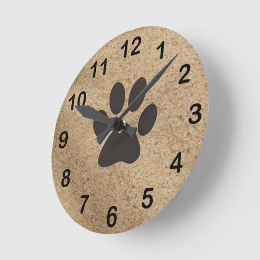 Paw Print on Sand Art Clock | Zazzle