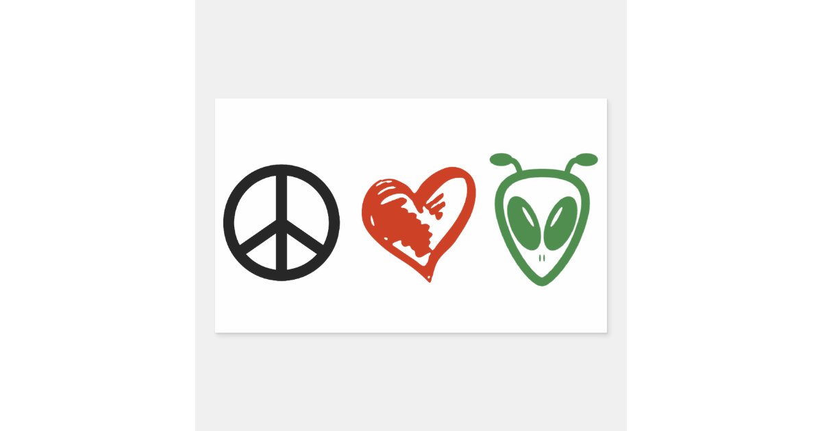 Peace Love Aliens Rectangular Sticker | Zazzle