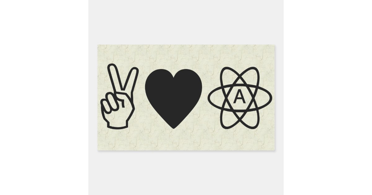 Peace Love Atheism Rectangular Sticker | Zazzle