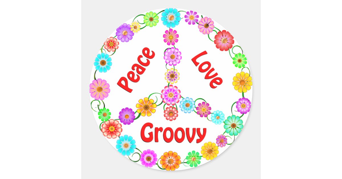 Peace Love Groovy Classic Round Sticker | Zazzle