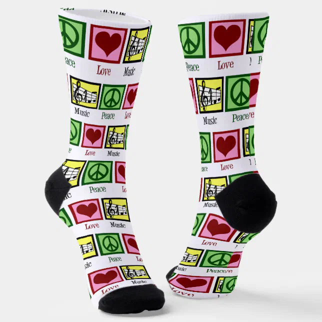 Peace Love Music Custom Musician Christmas Socks | Zazzle