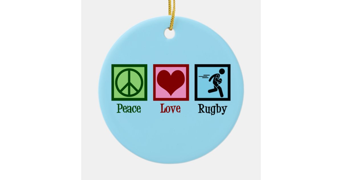 Peace Love Rugby Ceramic Tree Decoration | Zazzle