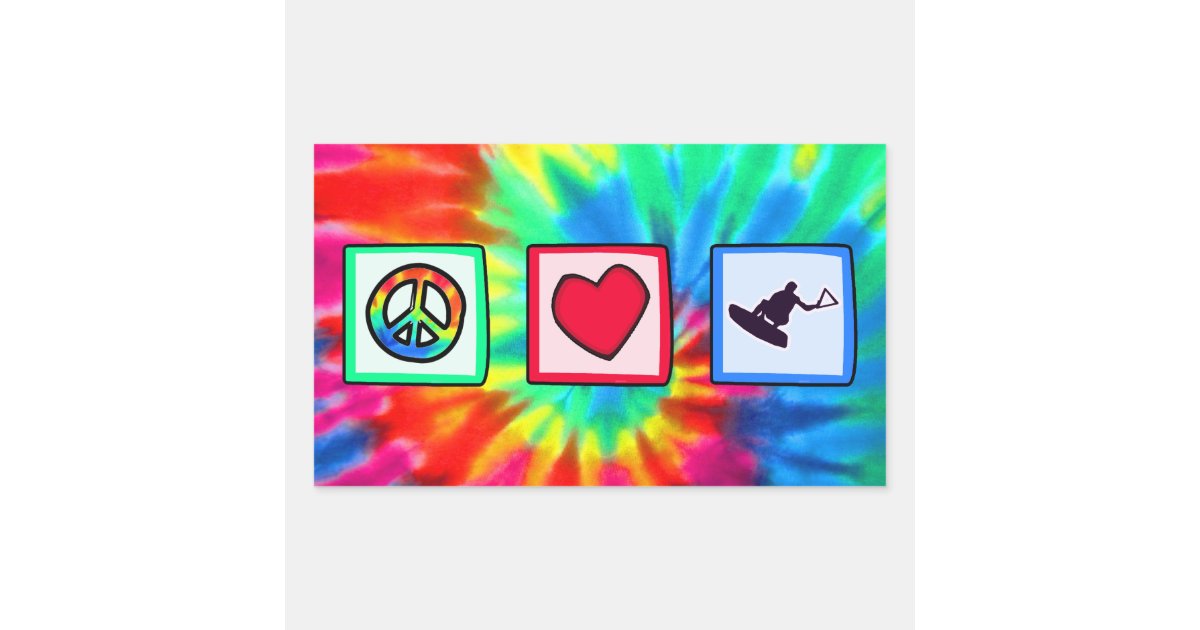 Peace, Love, Wakeboarding Rectangular Sticker | Zazzle