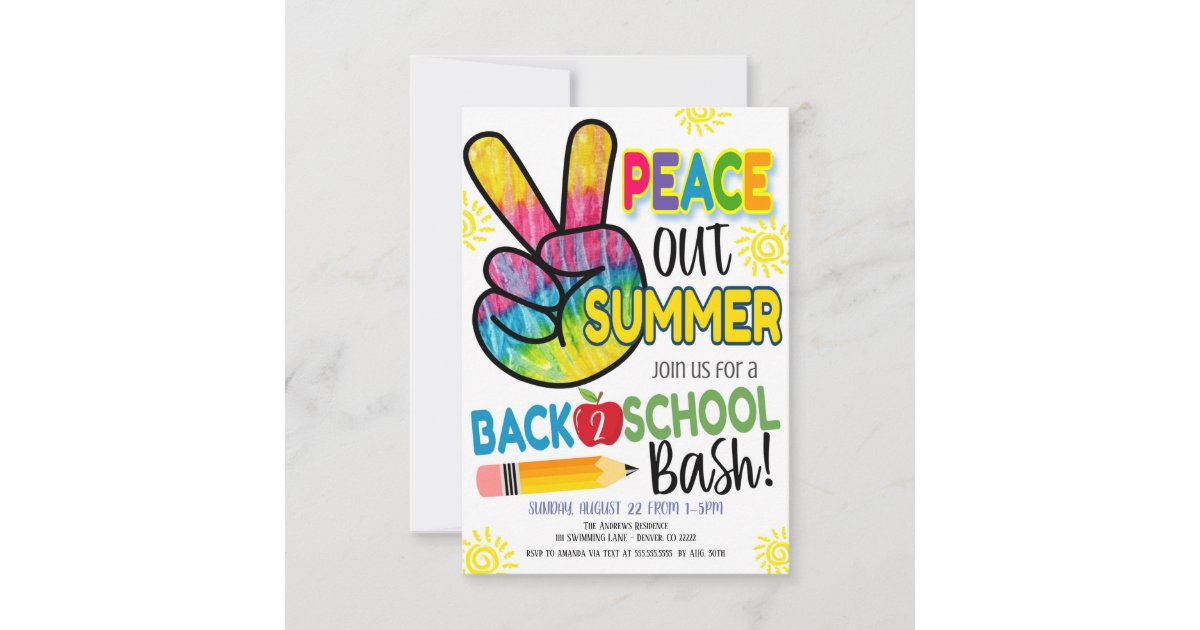 Peace Out Summer Back to School Party Invitation | Zazzle