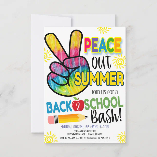 Peace Out Summer Back to School Party Invitation | Zazzle