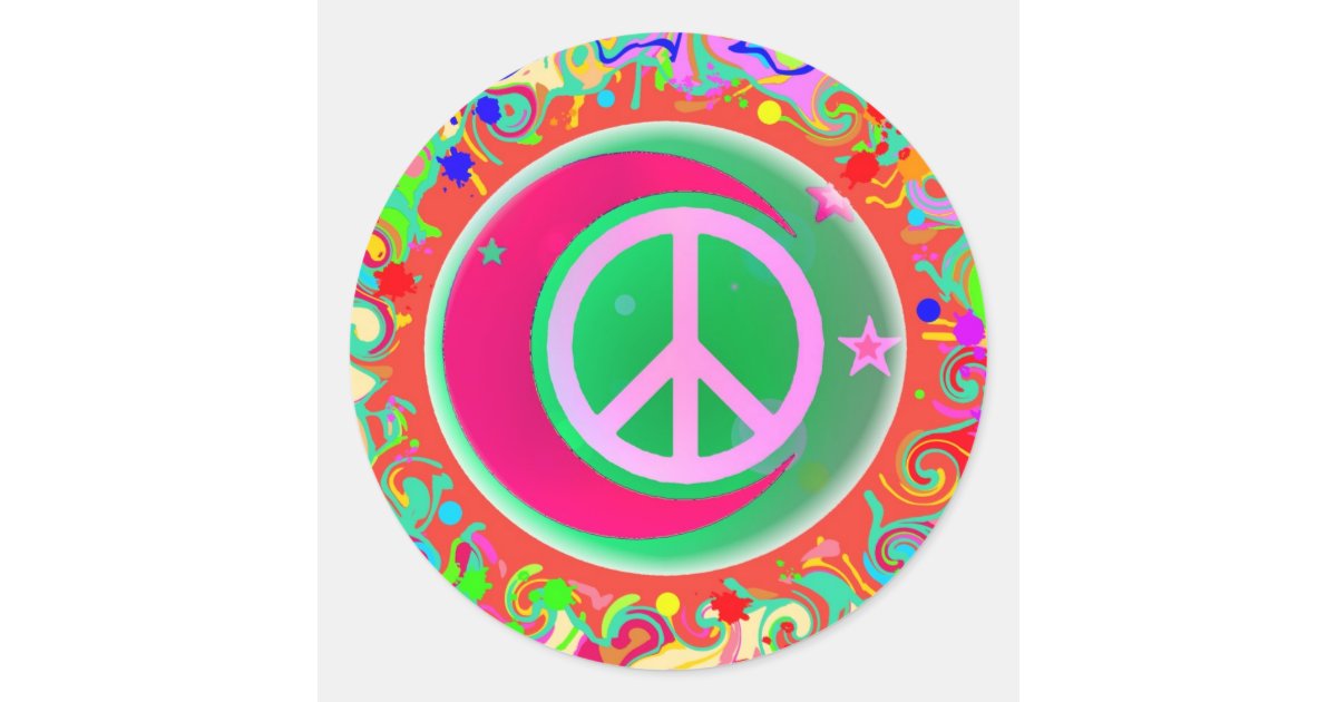 Peace Sign, Moon, Stars & Everything Classic Round Sticker | Zazzle