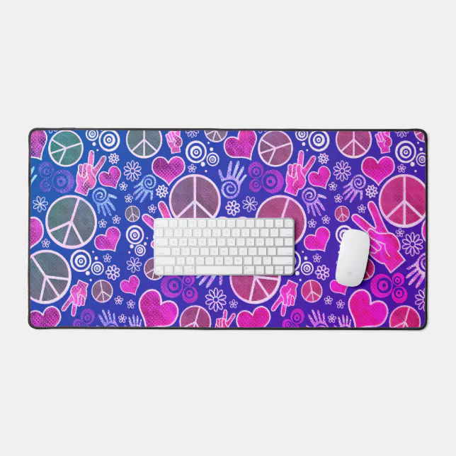 Peace Symbol Hipster Pacifism Sign Design Pink Desk Mat | Zazzle