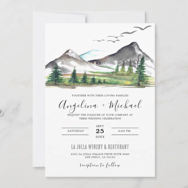 Peaceful Mountain Woodland Forest QR Code Wedding Invitation | Zazzle