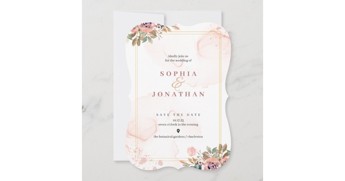 Peach Elegant Neutral Watercolor Floral Wedding Fo Invitation | Zazzle