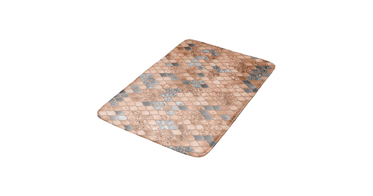 Peach Fuzz Grey Mermaid Scales Glam #1 Bath Mat | Zazzle