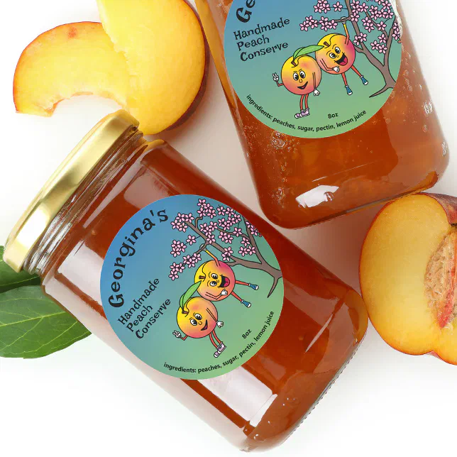 Peach Pals Funny Cartoon Jam Pie and More Classic Round Sticker | Zazzle