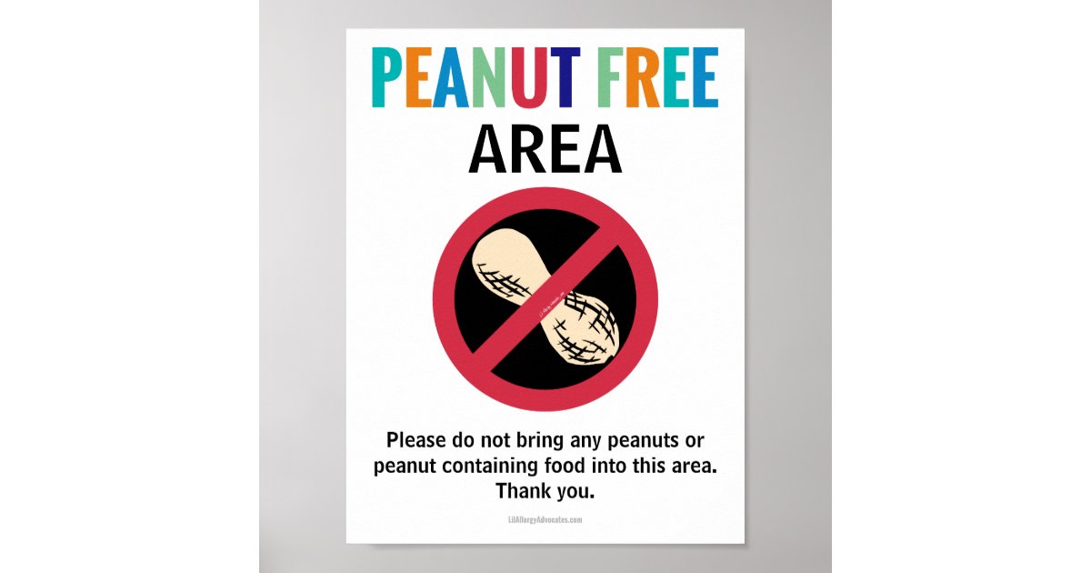 Peanut Free Area Customised Allergy Work Area Poster | Zazzle