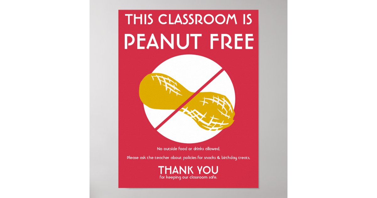 Peanut Free Classroom Sign for School or Daycare | Zazzle