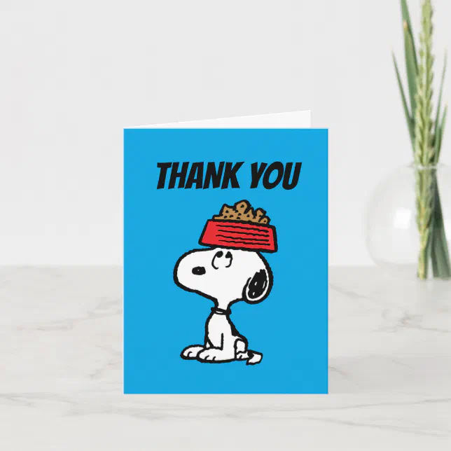 Peanuts | Snoopy Balancing His Dog Dish Thank You Card | Zazzle
