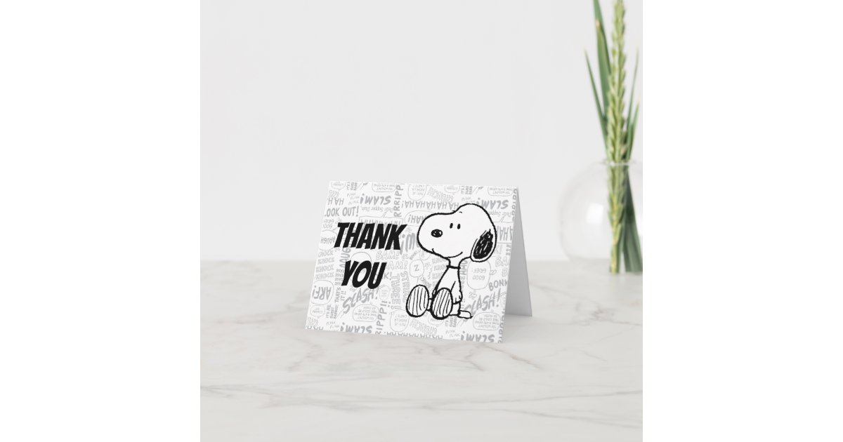 PEANUTS | Snoopy on Black White Comics Thank You Card | Zazzle