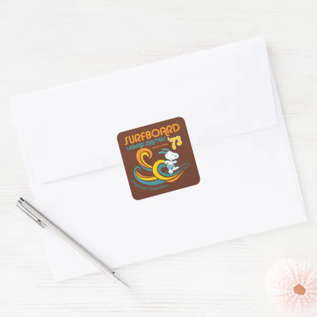 Peanuts | Snoopy Surfboard Longboard Competition Square Sticker | Zazzle