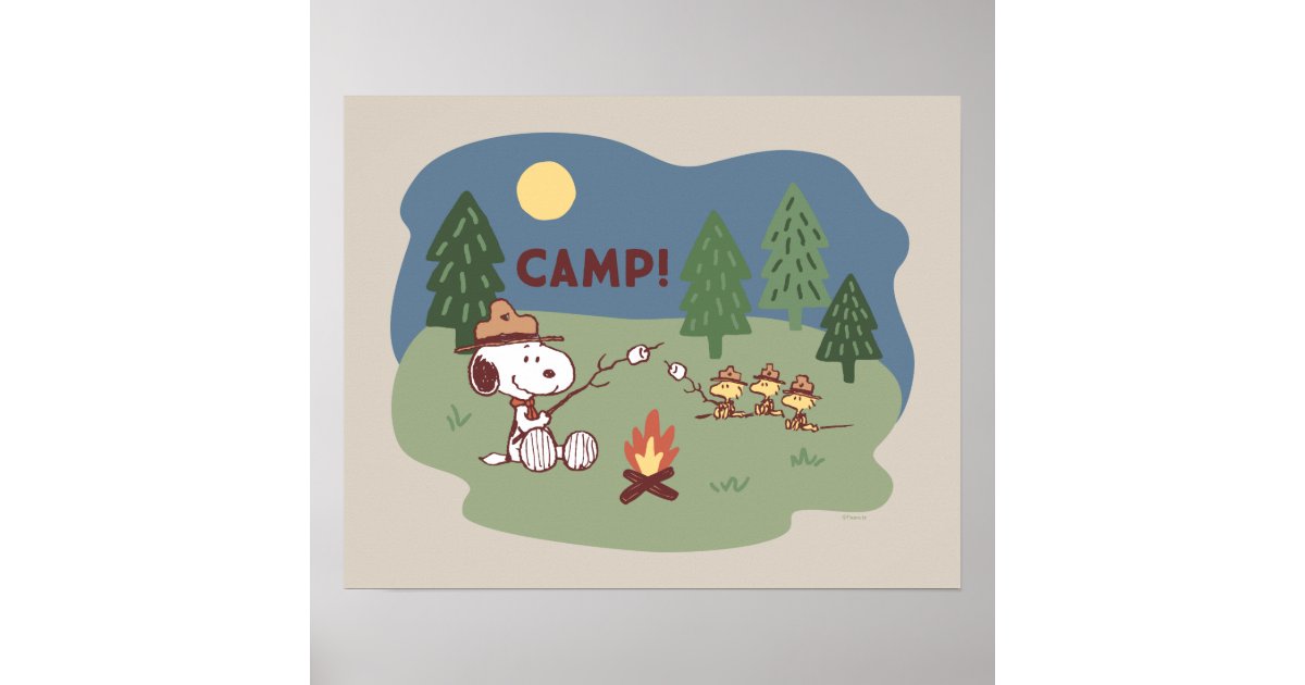 Peanuts | Snoopy & Woodstock at the Campfire Poster | Zazzle