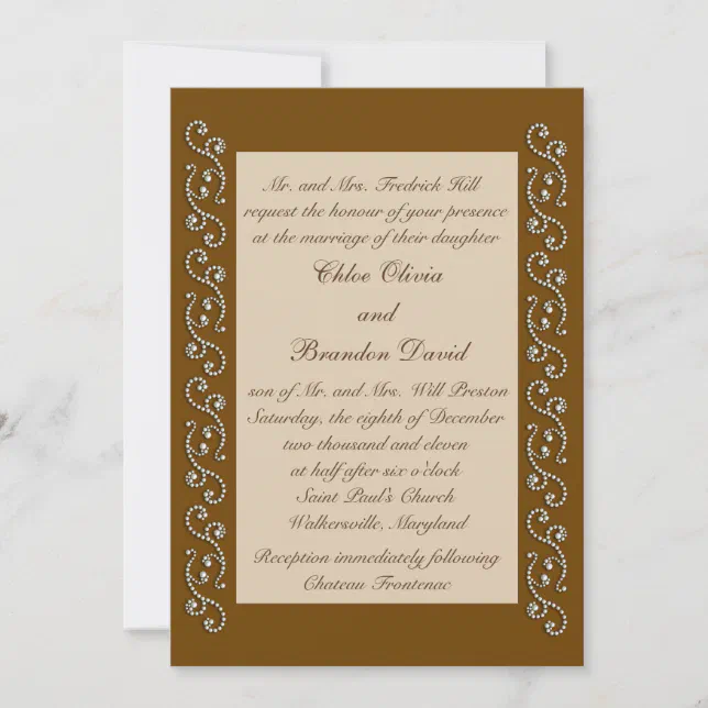 Pearl Icing on Mocha Wedding Invitation | Zazzle