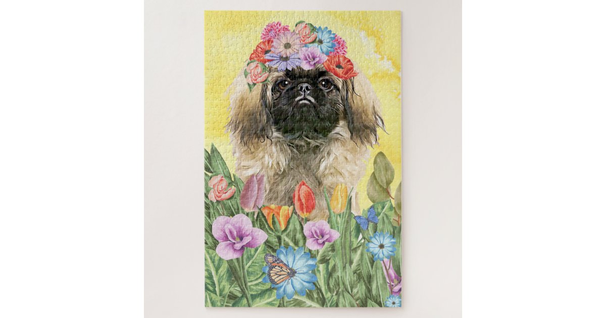 Pekingese Dog Flowers Jigsaw Puzzle | Zazzle
