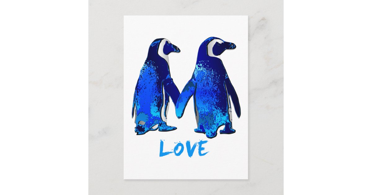 Penguins Holding Hands Love Design Postcard | Zazzle
