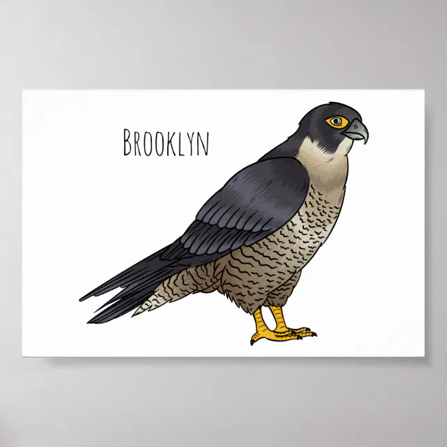 Peregrine falcon bird cartoon illustration poster | Zazzle