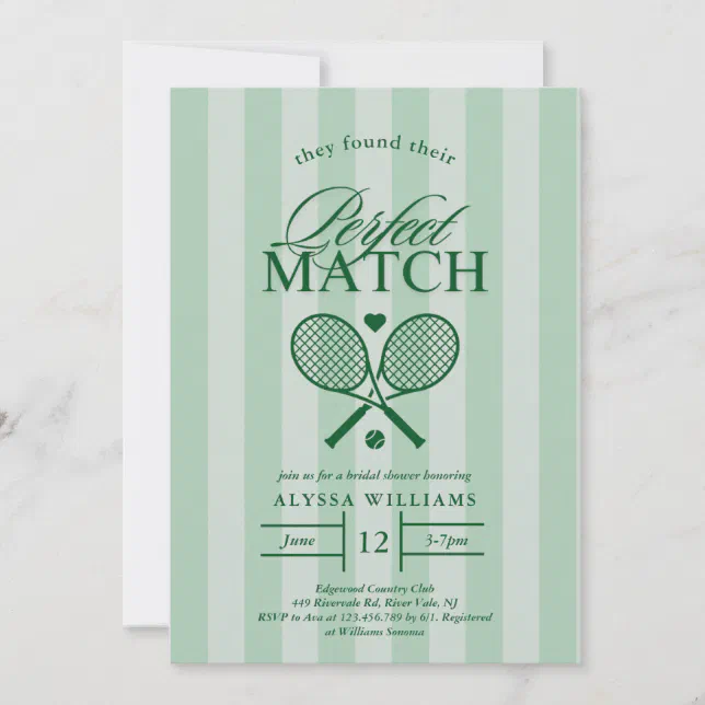Perfect Match Tennis Bridal Shower Invitation | Zazzle