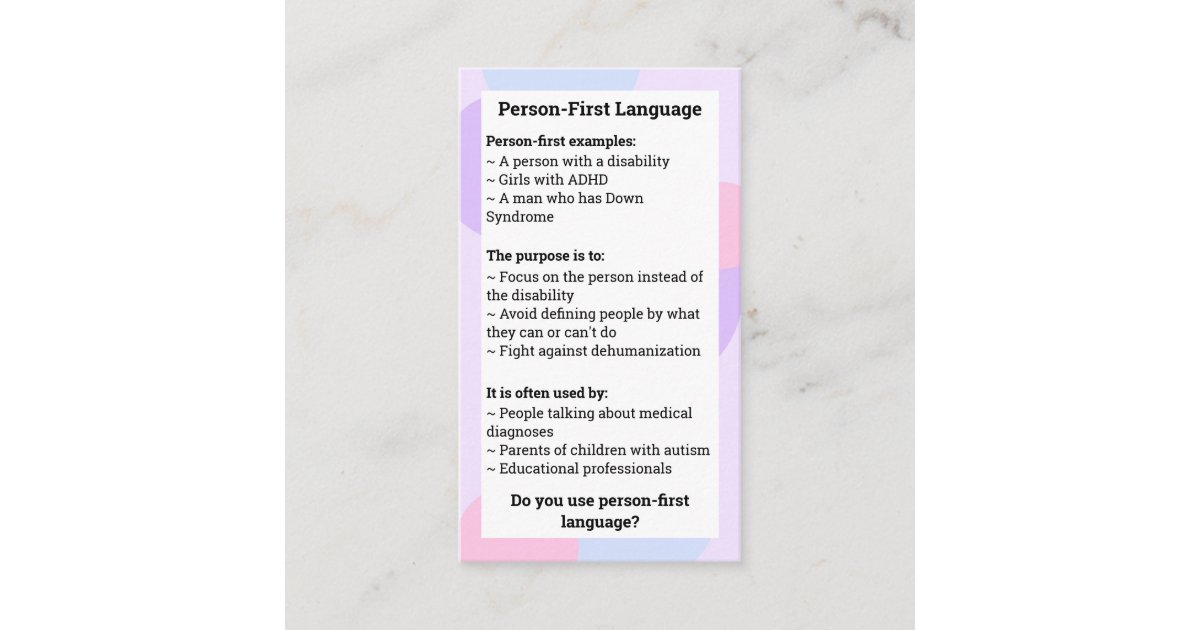 Person First Identity First Comparison Business Card | Zazzle