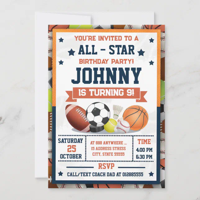 Personal All-Star Printable Sports MVP Party Invitation | Zazzle