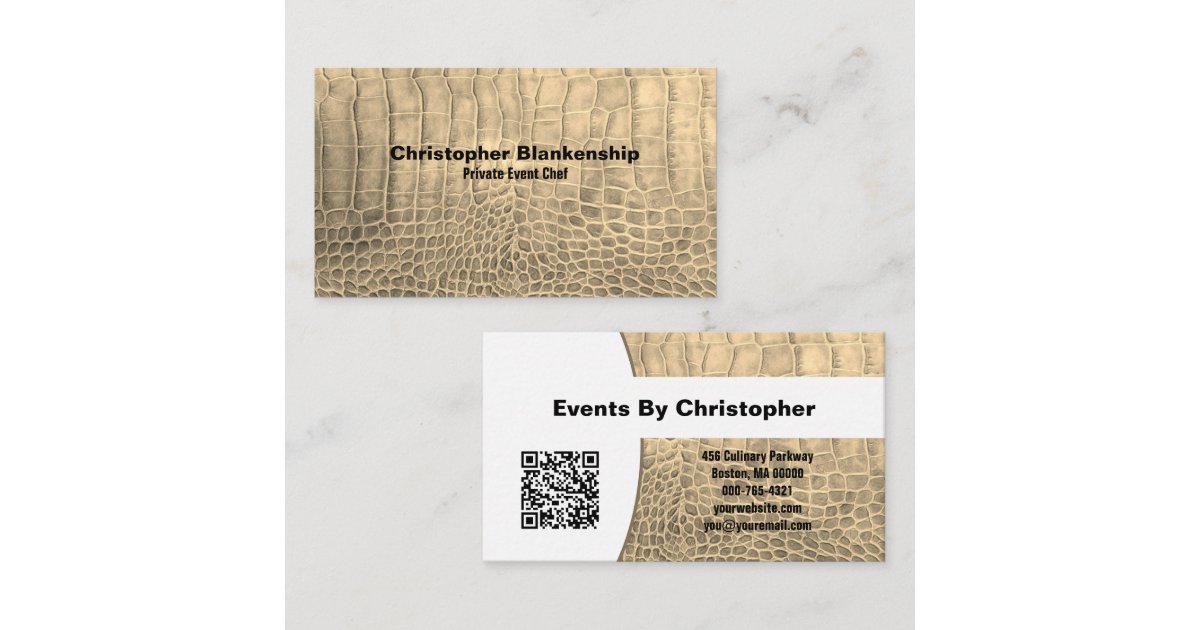 Personal Chef Tan Texture Snake Skin QR Code Business Card | Zazzle