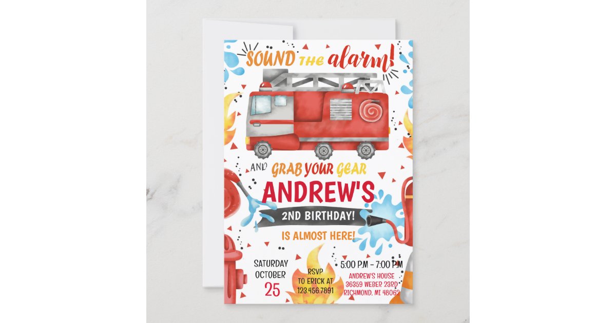 Personal Fire Engine Fire truck Birthday Invitation | Zazzle