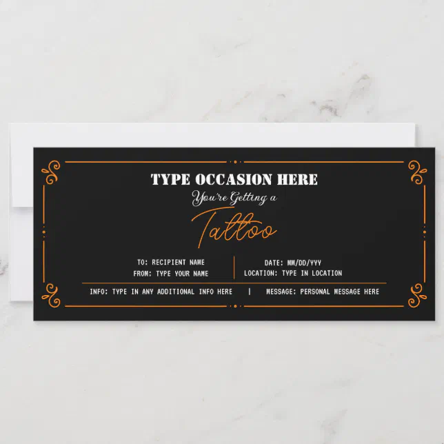 Personal Tattoo Gift Voucher CERTIFICATE Invitation | Zazzle