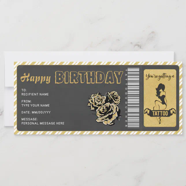 Personal Tattoo Gift Voucher Ticket Invitation | Zazzle